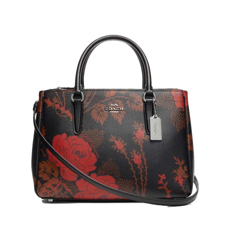 Coach Surrey Carryall Thorn Roses Print Black Red Multi - Averand