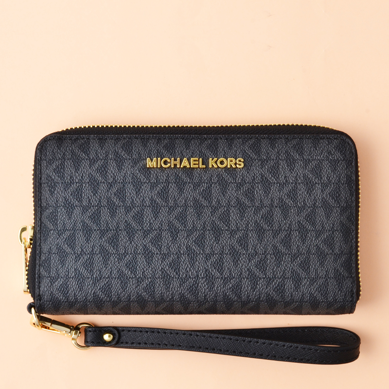 Michael Kors Jet Set Travel Large Flat Phone Case Signature Black - Averand