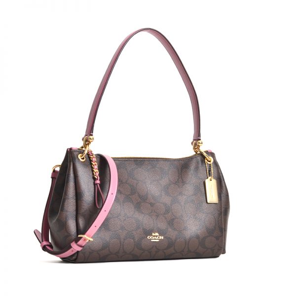 Coach Small Mia Shoulder Bag Signature Brown Pink Rose - Averand