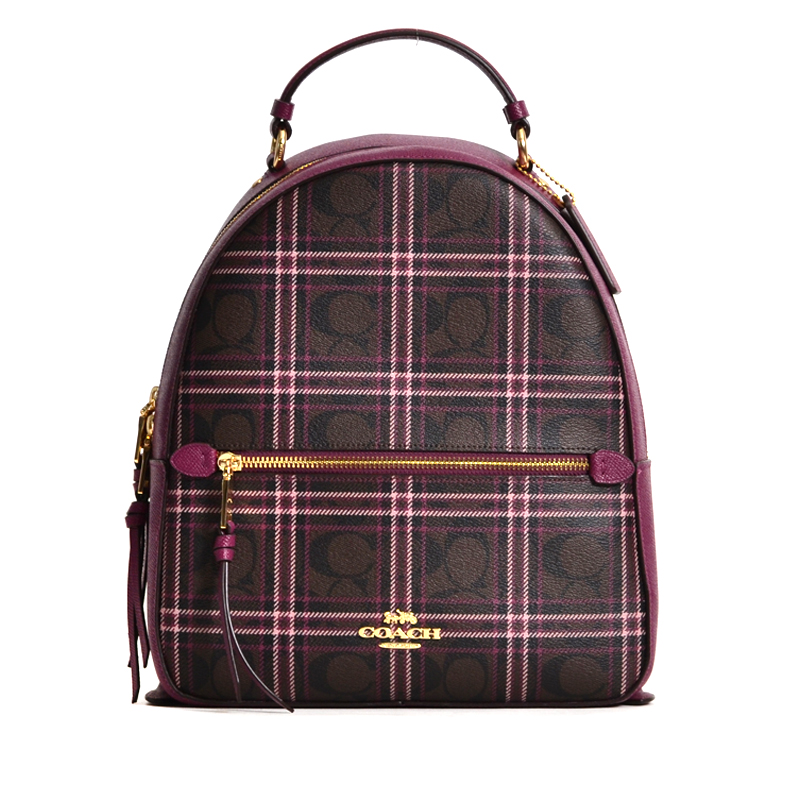 Coach Jordyn Backpack Shirting Plaid Print Signature Brown Fuschia ...