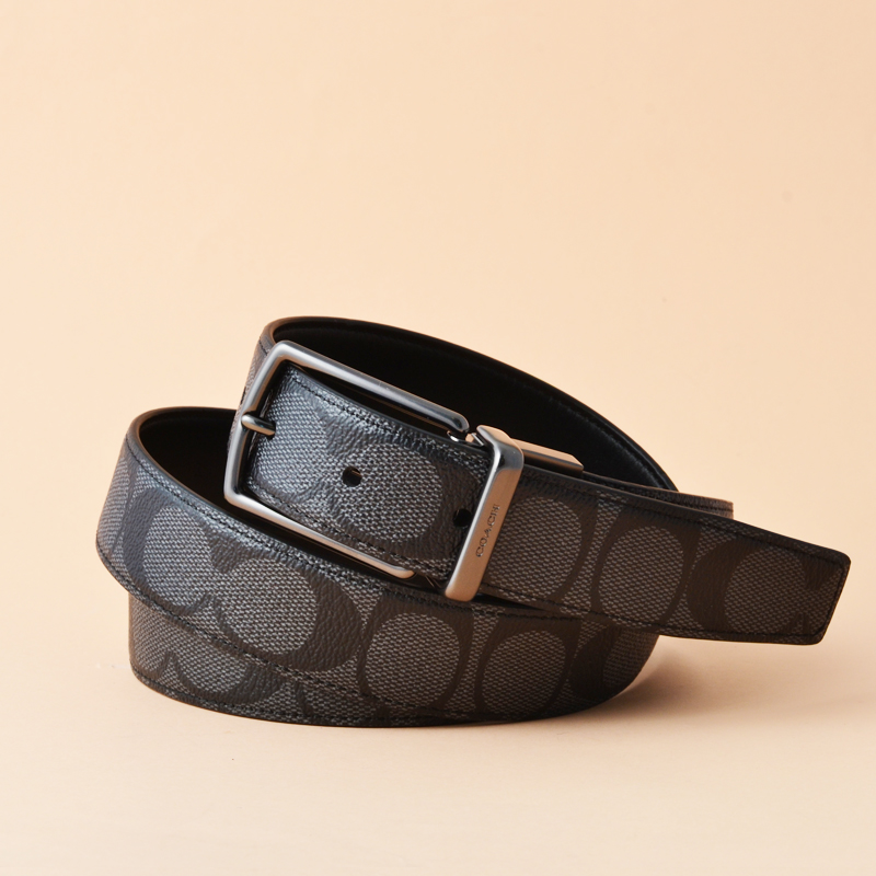 Coach Modern Harness Cut To Size Reversible Belt Signature Charcoal ...