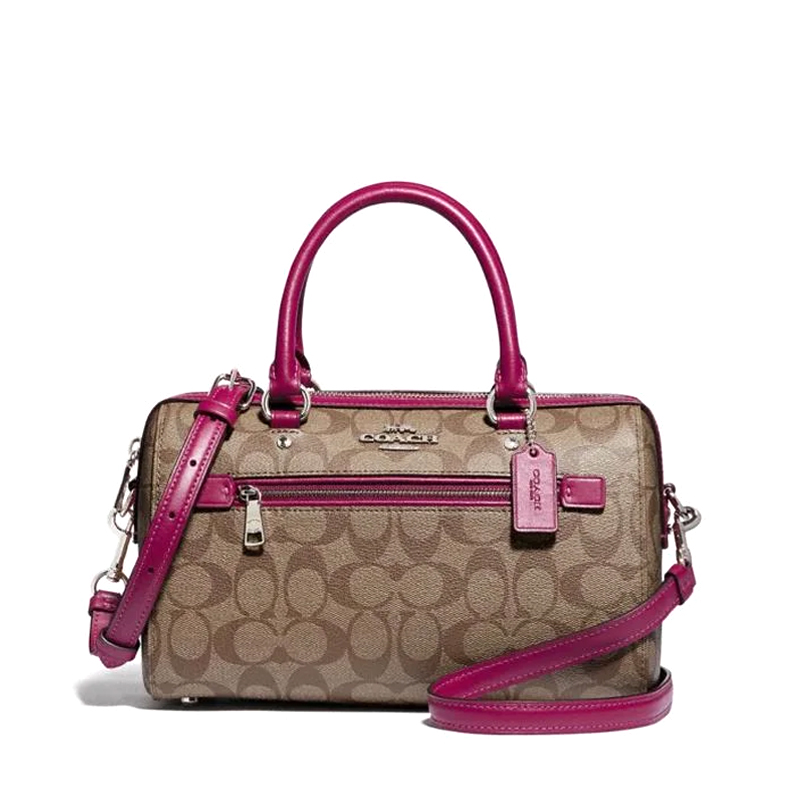 Coach Rowan Satchel Signature Khaki Dark Fuchsia - Averand