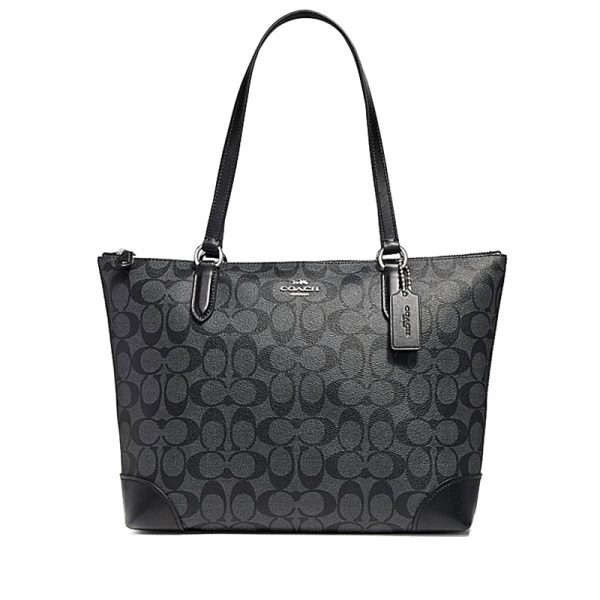 Coach Zip Top Tote Signature Black Smoke - Averand