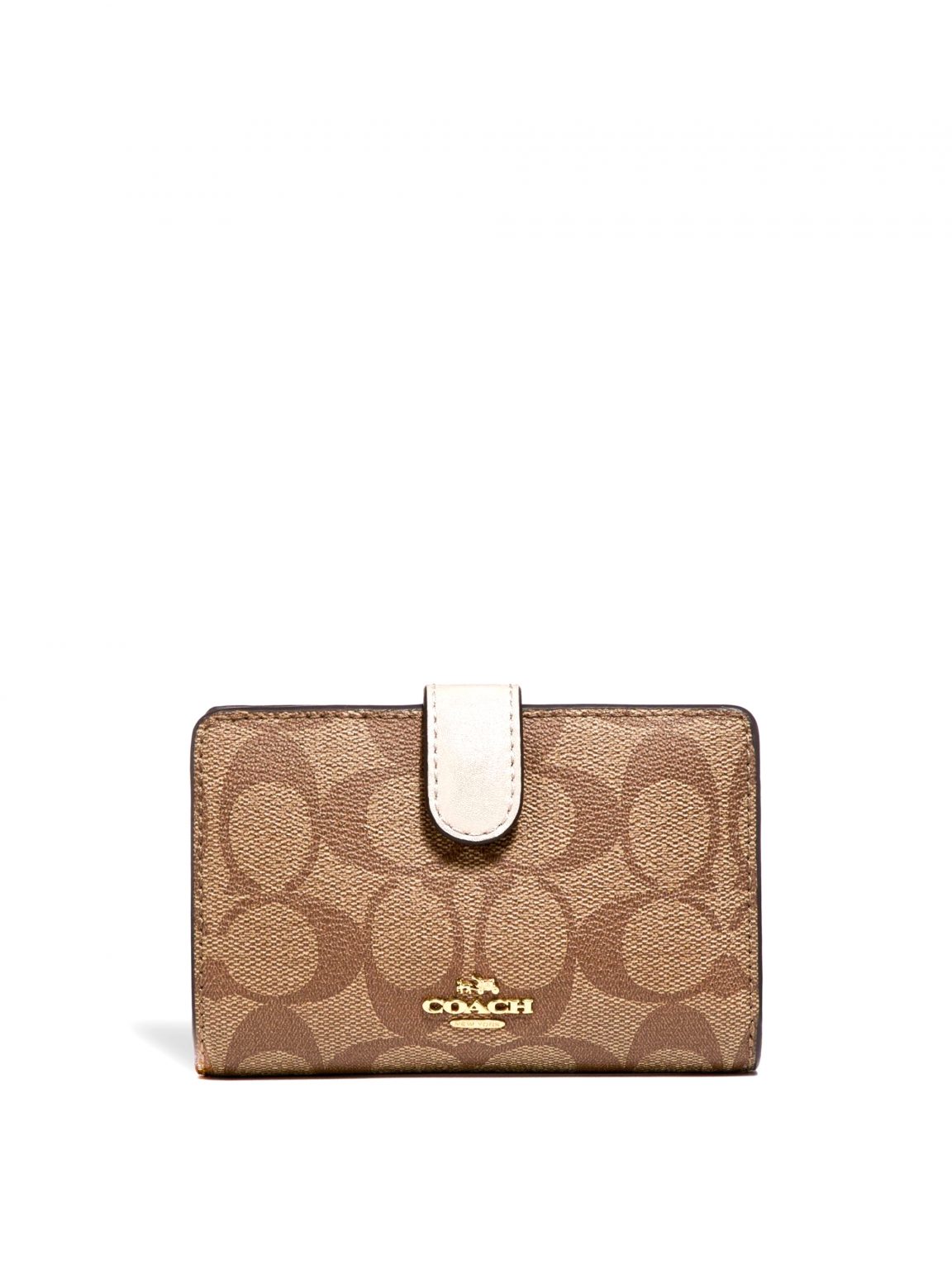 Coach Medium Corner Zip Wallet Signature Khaki Chalk - Averand