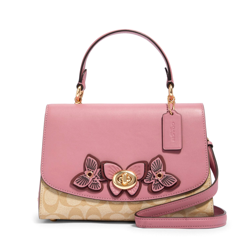 Coach Tilly Top Handle Butterfly Applique Signature Light Khaki Rose ...