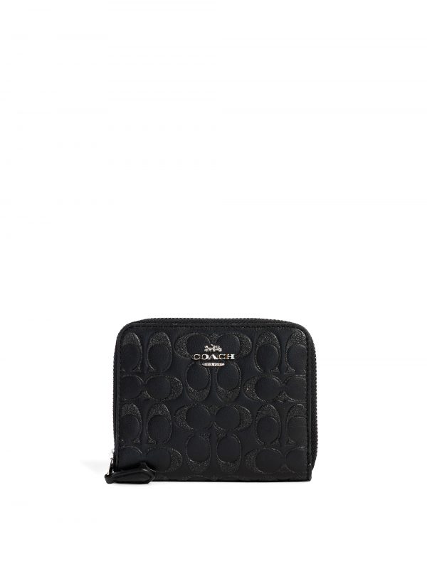 Coach Small Zip Around Wallet Signature Leather Glitter Black - Averand
