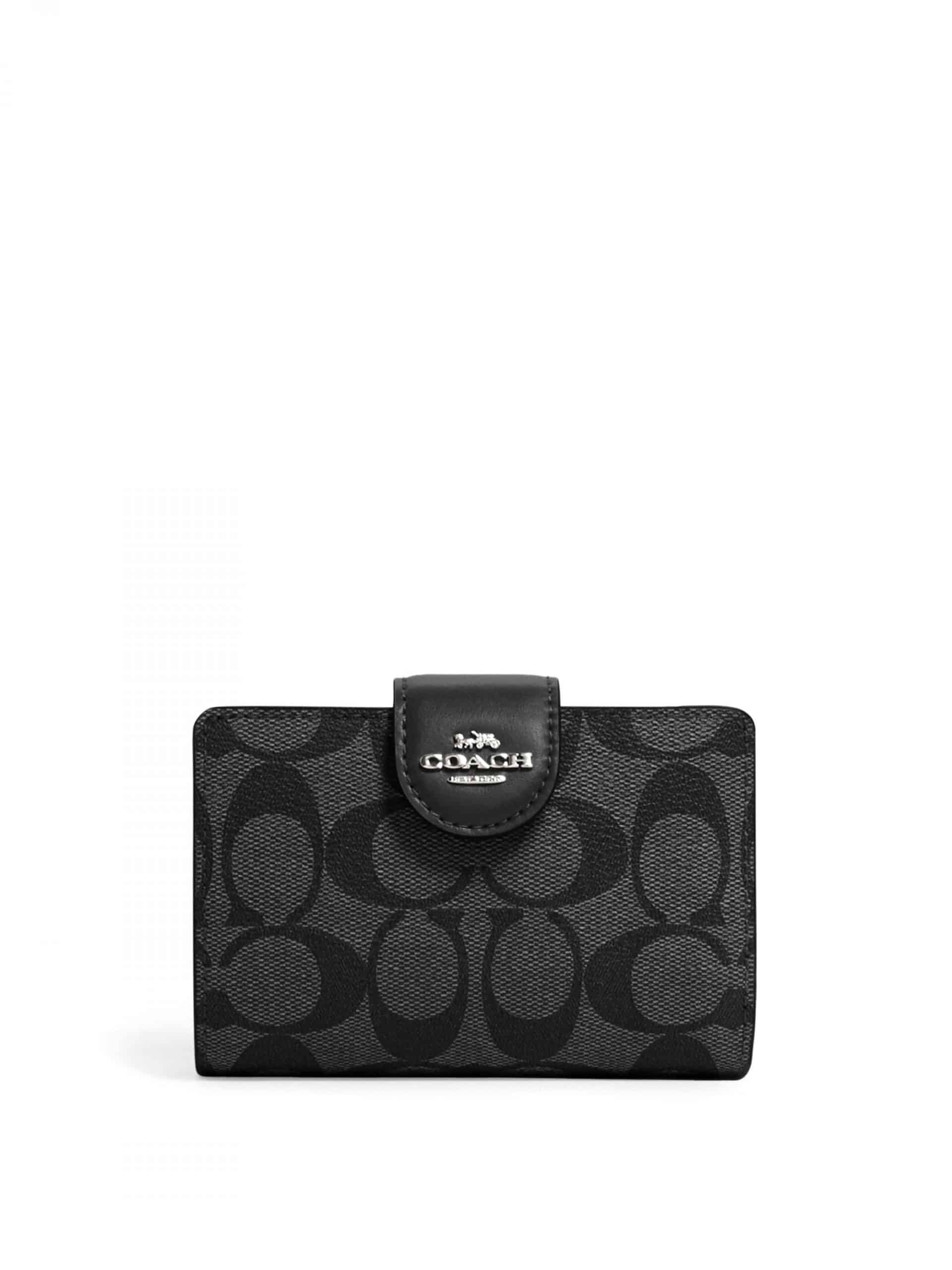 Coach Medium Corner Zip Wallet C0082 Signature Black Smoke Black - Averand