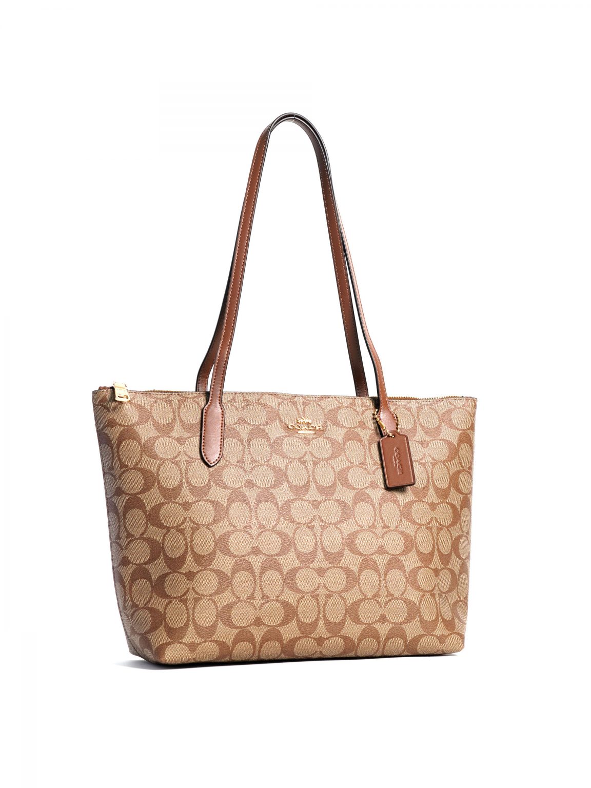Coach Zip Top Tote 4455 Signature Khaki Saddle 2 - Averand