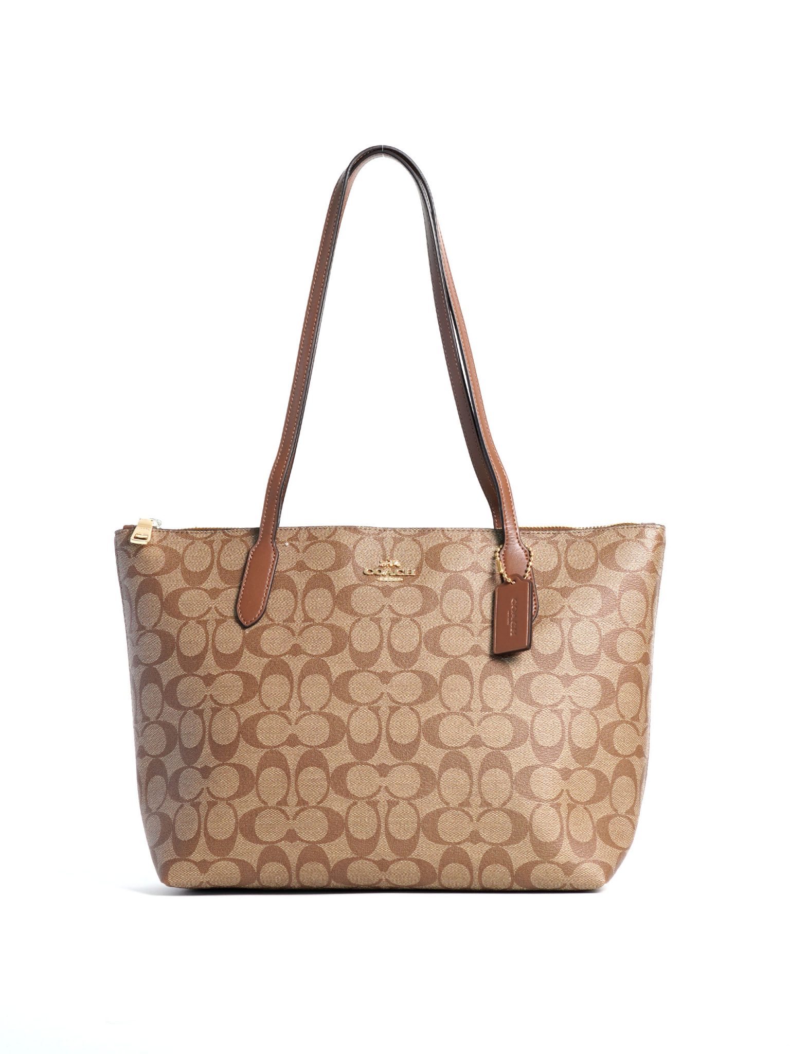 Coach Zip Top Tote 4455 Signature Khaki Saddle 2 - Averand