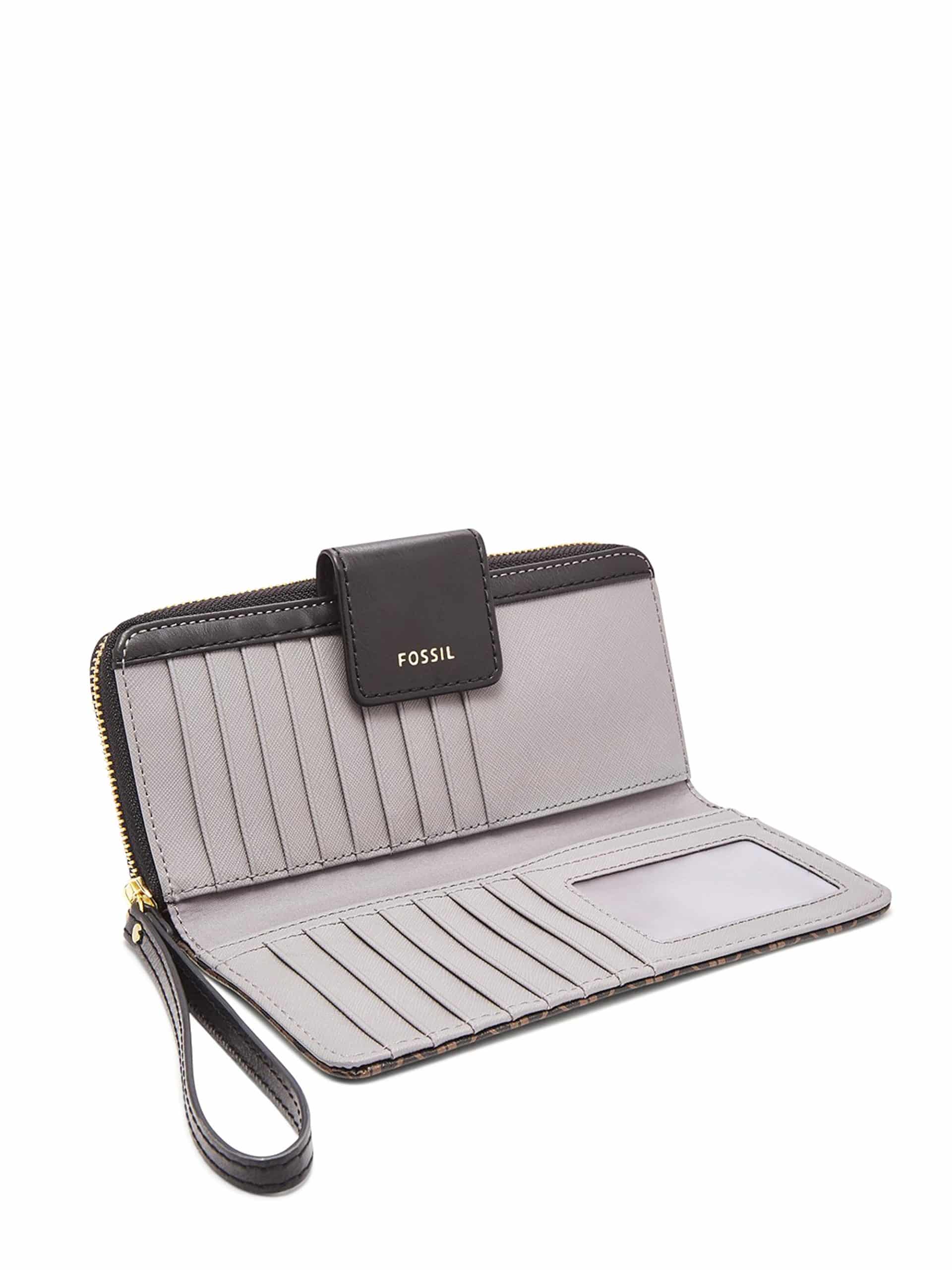 Fossil Madison Zip Clutch Black Brown - Averand