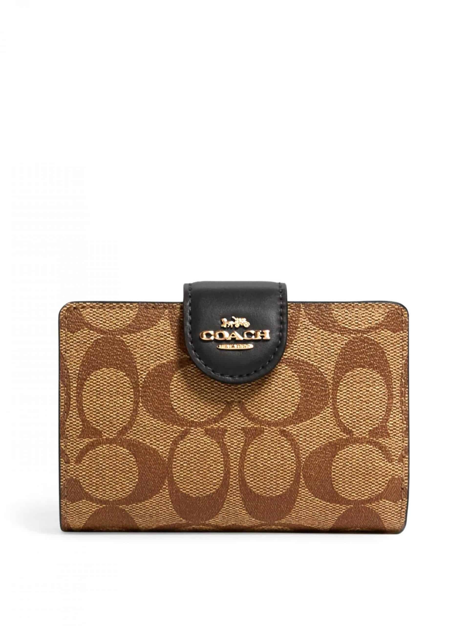 Coach Medium Corner Zip Wallet C0082 Signature Khaki Black - Averand