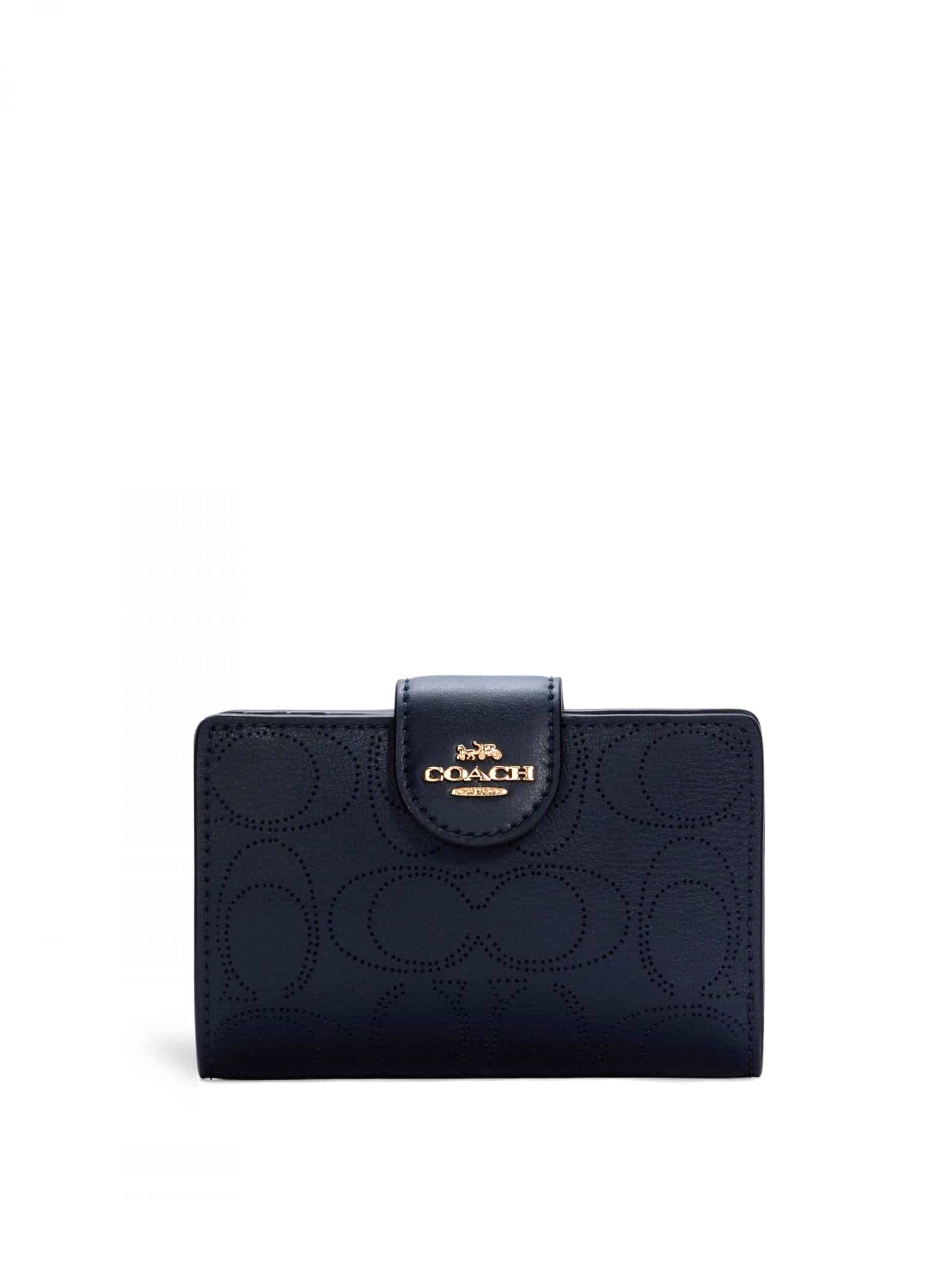 Coach Medium Corner Zip Wallet Perforated Signature Midnight - Averand