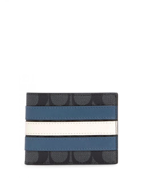 Coach Slim Billfold Wallet Varsity Stripe Signature Charcoal Denim ...