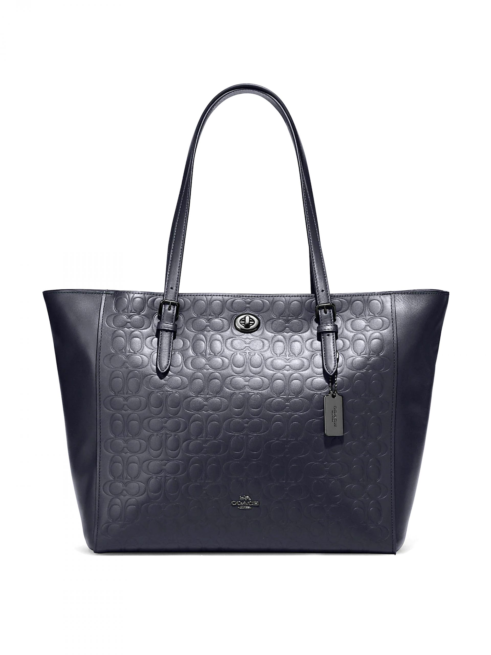 Coach Turnlock Tote Signature Leather Midnight Navy - Averand