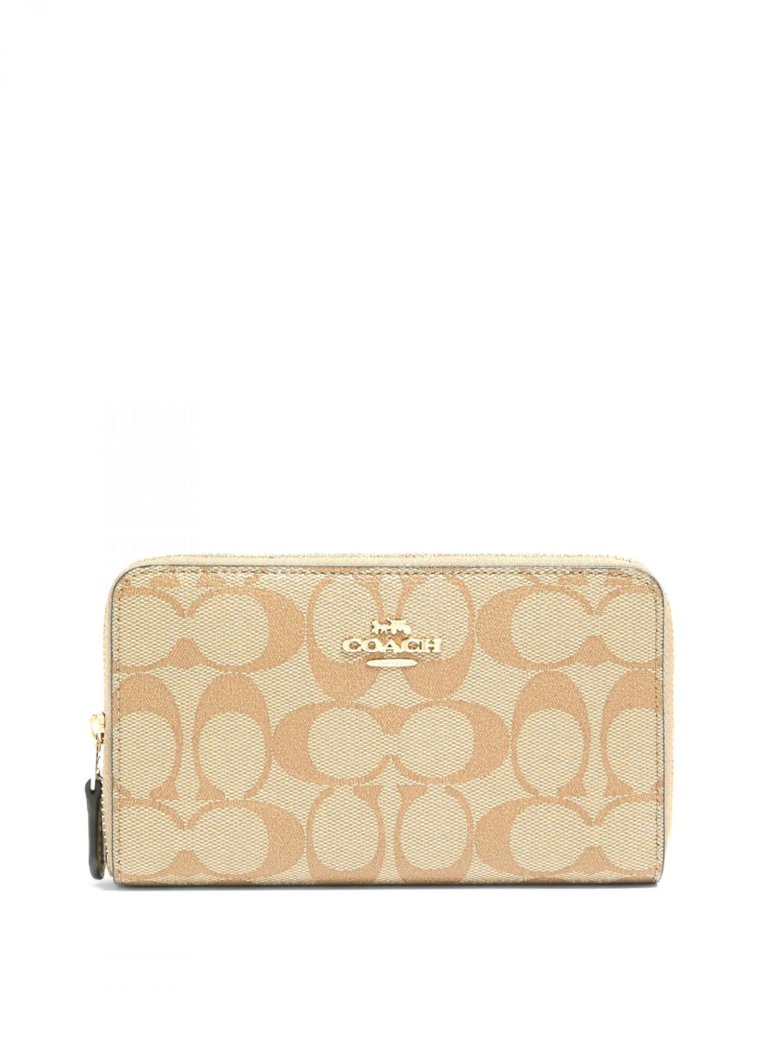 Coach Medium ID Zip Wallet Signature Light Khaki Chalk - Averand