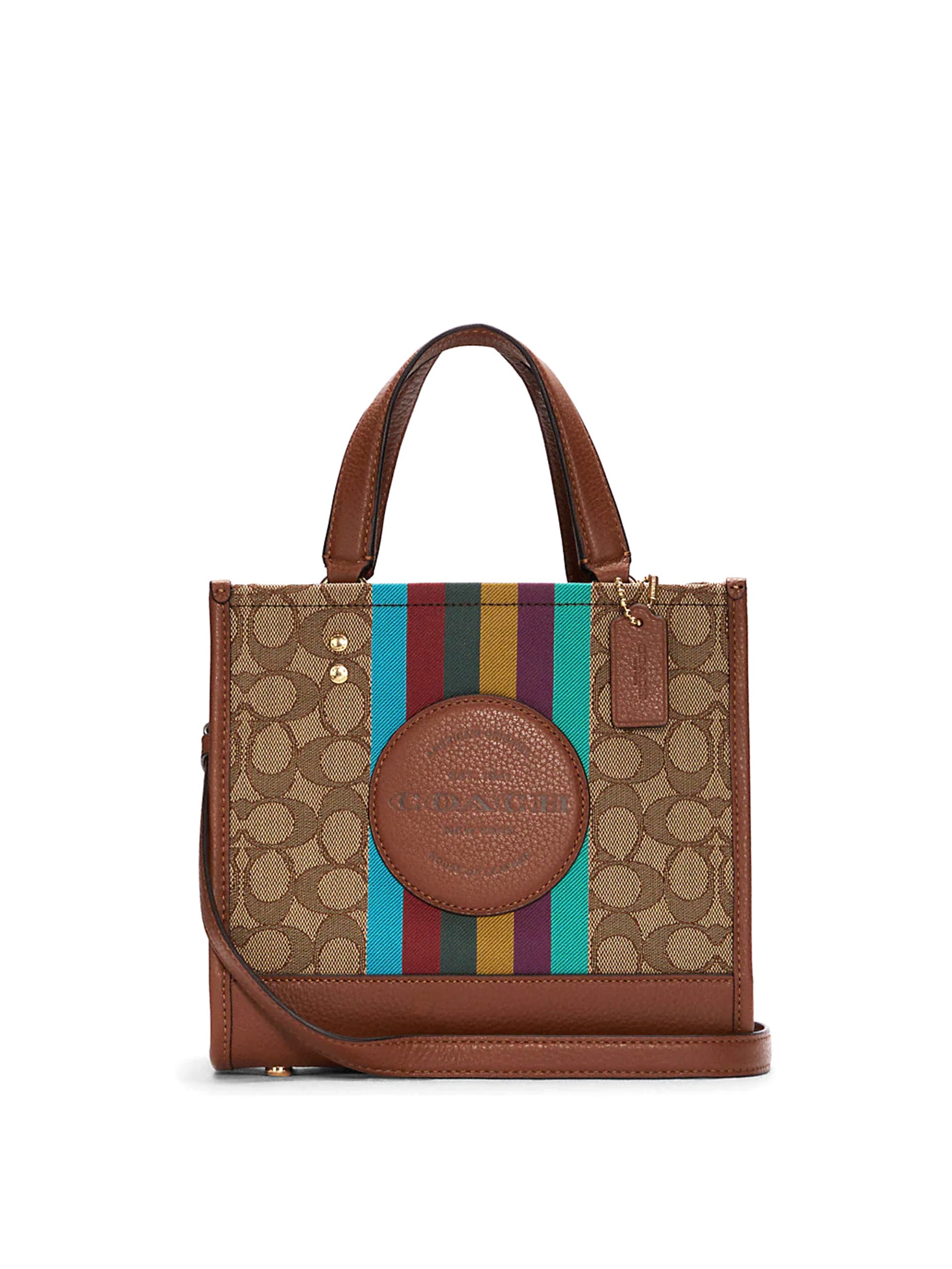 Coach Dempsey Tote 22 Jacquard Signature Khaki Redwood Multi - Averand