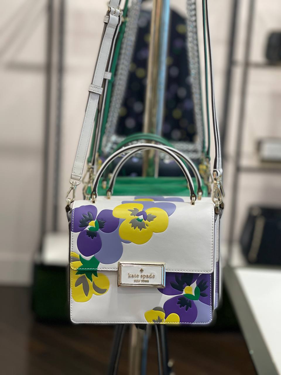 Kate Spade Reegan Top Handle Pansies Printed Parchment Multi - Averand