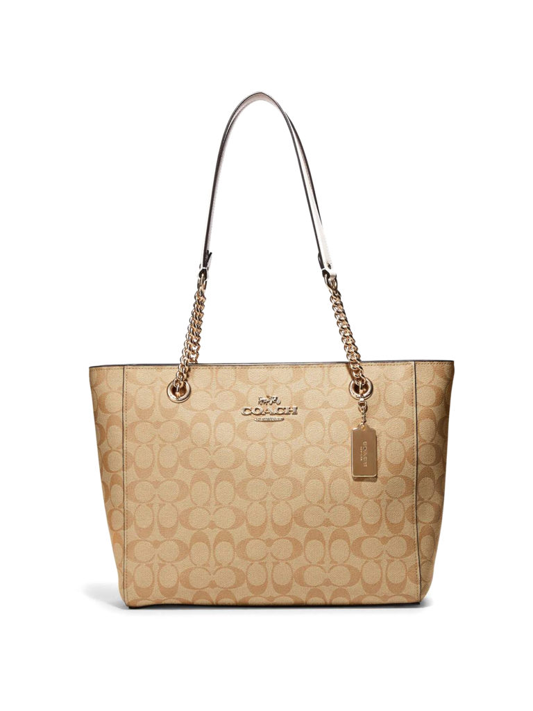 Coach Cammie Chain Tote Signature Light Khaki Chalk - Averand