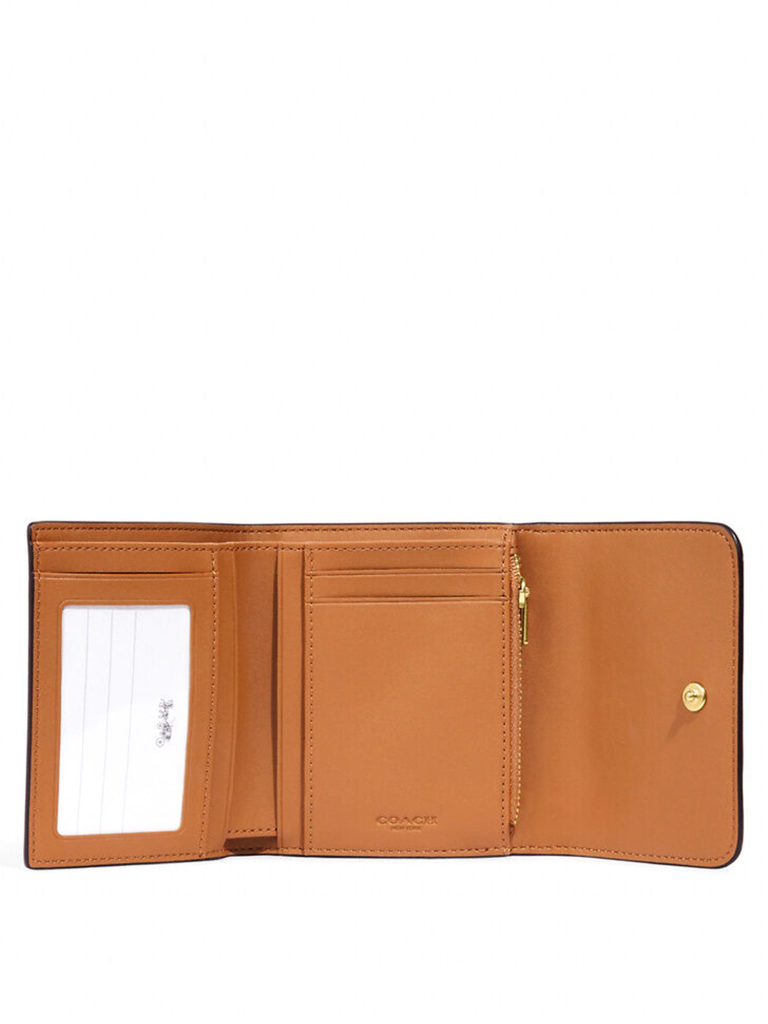 Coach Small Trifold Wallet Blocked Signature Khaki Ivory - Averand