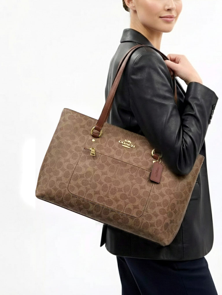 Coach Station Tote Bag In Signature Canvas Gold Tan Brown - Averand